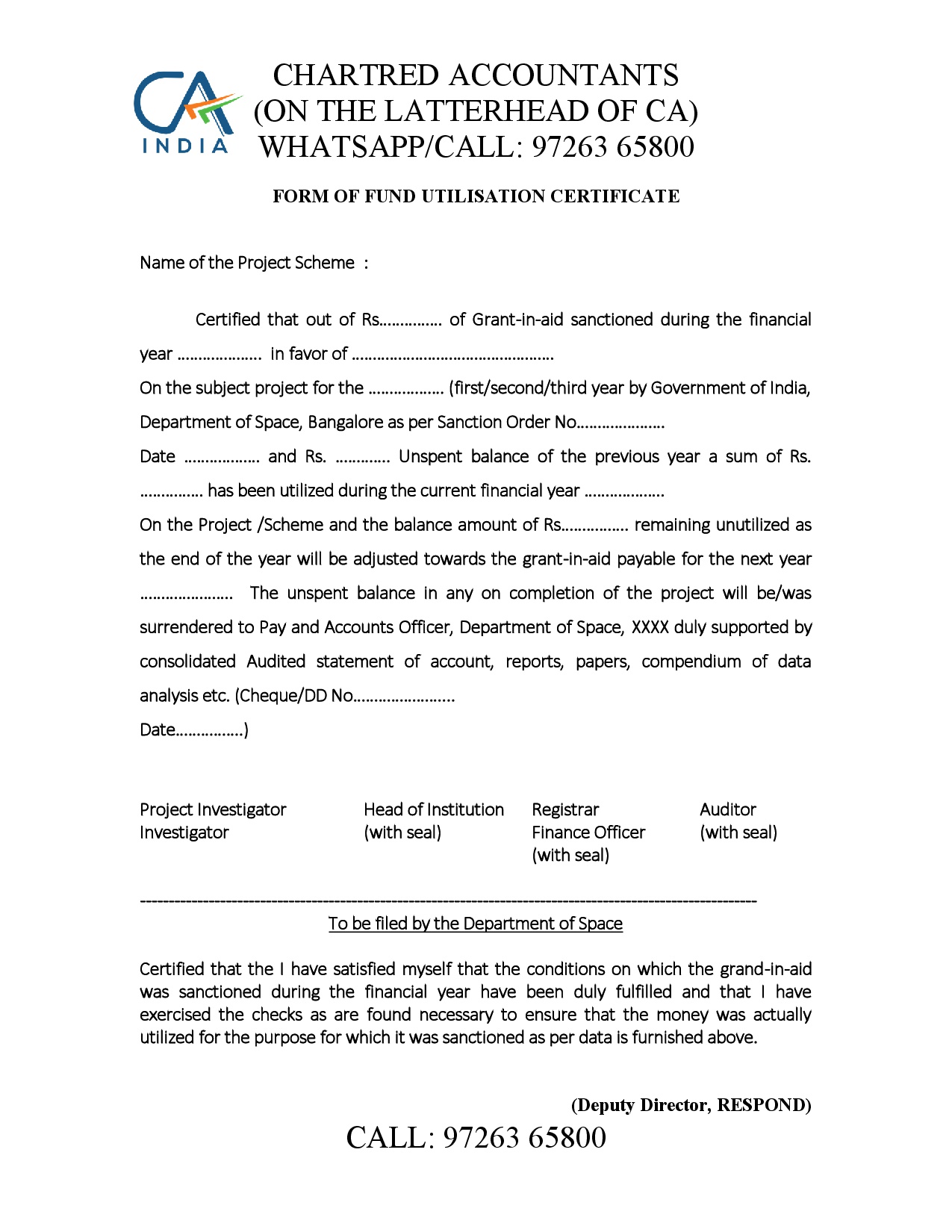 Certified Statement of Fund Utilization
