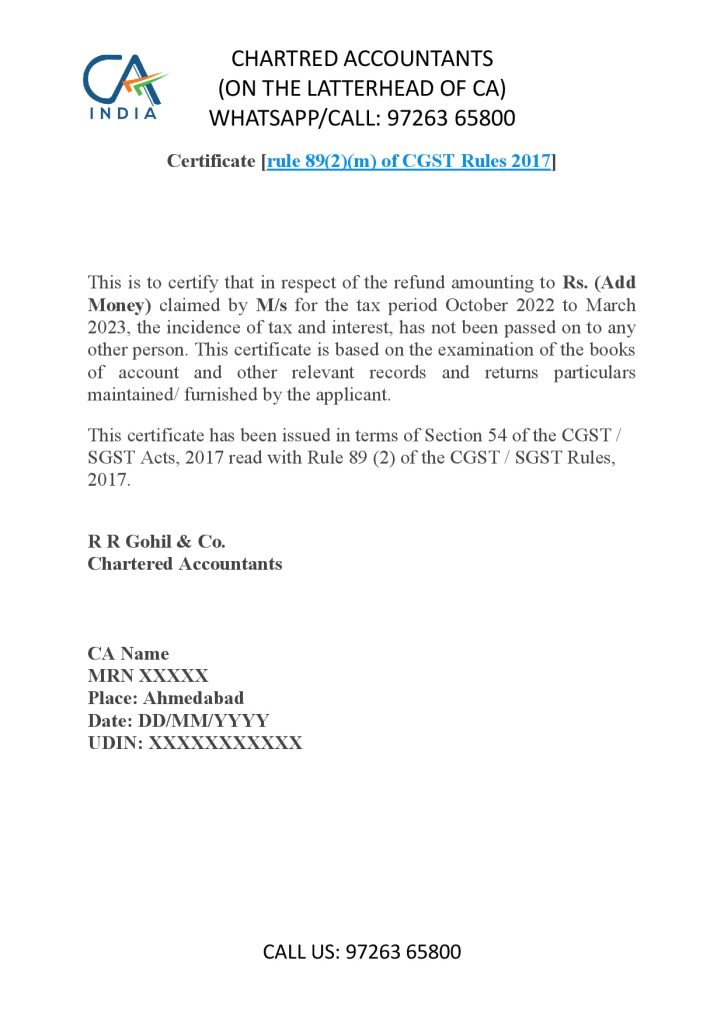 GST Refund Application with CA Certificate